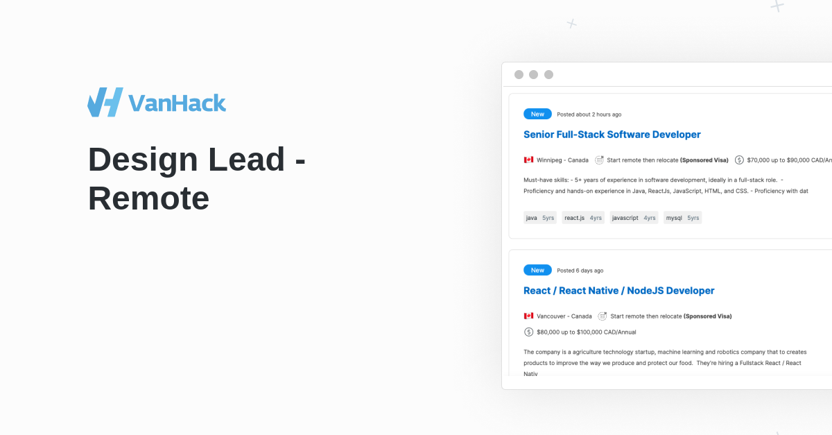 Design Lead - Remote - VanHack